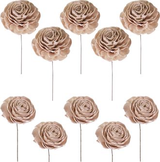 Matches 21 Trockenbl&uuml;ten Rosen 10er Set &Oslash; 6 & 12 cm Creme am Draht - Handgefertigte Holzblumen f&uuml;r Boho Deko