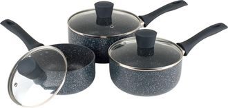 Russell Hobbs RH00847EU7 Nightfall Stone 3-teiliges Kochtopf-Set - 16/18/20 cm antihaftbeschichtete Kochtöpfe, inklusive Deckel aus gehärtetem Glas, induktionsgeeig