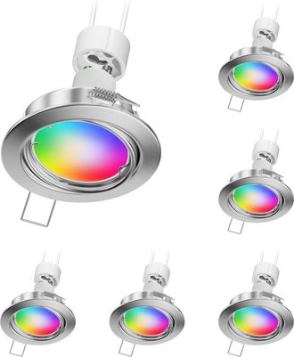 LEDs Com 6 Stück Decken-Einbaustrahler FERE Einbaurahmen chrom matt schwenkbar inkl. Smart Home RGBW GU10 LED Lampe, 5,41W, 473lm