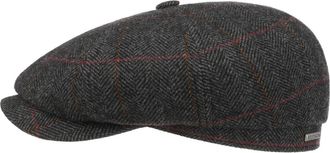 Stetson Hatteras Gallanger Wool Flatcap Klassisch Elegante Schirmm&uuml;tze Made in EU Herren Herbst Winter schwarz-grau XXL (62-63 cm)