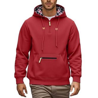 Generico Sweat à capuche en polaire épaisse avec fermeture éclair confortable pour homme, rouge, XXXL