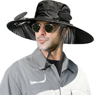 Generico Chapeau de ventilateur solaire - Chapeau de soleil avec fan, chapeau de protection soson, chapeau de soleil avec ventilateur - chapeau de valve | chap