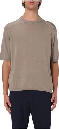 Emporio Armani Homme, Pulls, Brun, Taille: XL T-shirt Ras du Cou en Laine Mérinos à Manches Courtes