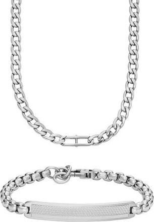 Fossil Collier pour Homme Heritage en Acier Inoxydable Argenté et Bracelet Knox, Set