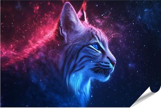Islandburner XXL Bild Poster Eine Katze im leuchtenden Weltraumhintergrund Premium Bilder Fotodruck