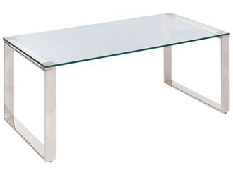 Beliani Moderner Couchtisch mit Edelstahlgestell Glasplatte Silber Tilon