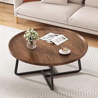Generic Petite table basse ronde moderne au design industriel, petite table de salon, table &agrave; cocktail, finition noyer, 50 x 50 x 40 cm, parfaite pour salon, 