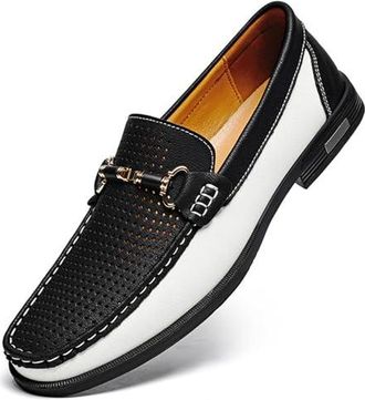 Generic Mocassins classiques en cuir pour homme avec boucle en m&eacute;tal bicolore pour la marche, les affaires, Noir creux., 38 2/3 EU