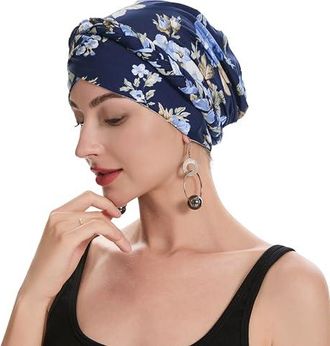 ZLYC Chemo Headwear Turban pré-noué léger pour Femme, Tresse Florale Bleu Marine, Taille Unique