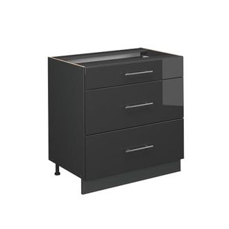 Vicco Meuble Cuisine Fame-Line, Anthracite Haute Brillance, 80cm avec 3 tiroirs, PT Anthracite