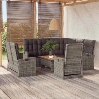 vidaXL 4-tlg. Garten-Lounge-Set mit Kissen Grau Poly Rattan vidaXL