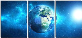 Pixxprint Erde im Universum als XXL Leinwandbild in Übergröße 210x100cm Gesamtmaß 3 teilig, Wandbild, Kunstdruck