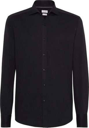 Brunello Cucinelli Homme, Chemises, Noir, Taille: M Chemise en coton &agrave; col italien
