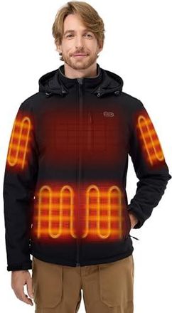 Ororo Veste chauffante &agrave; double contr&ocirc;le pour homme avec 5 zones de chaleur, jusqu&agrave; 20 heures de chaleur, veste &eacute;lectrique avec batterie externe USB-C, Noir