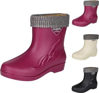 Generic Bottes de pluie en peluche pour femme, bottes de pluie courtes en caoutchouc pour lhiver, chaudes et confortables, chaussures de pluie pour femme, imp