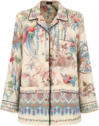 Etro Femme, Blouses et Chemises, Multicolore, Taille: 36 FR Chemise Twill avec Imprim&eacute; Flore et Faune Plac&eacute;