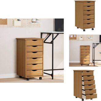 vidaXL Rollschrank mit Schubladen moss Honigbraun Massivholz Kiefer - Schreibtischorganizer - Bürostuhl - Regalsystem - Mobiliar - Sideboard