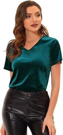 Allegra K T-Shirt d&eacute;contract&eacute; &agrave; Manches Courtes et col en V pour Femmes Lac Vert XXL