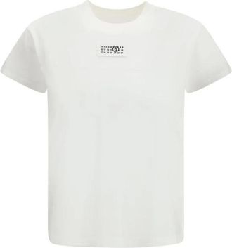 Maison Margiela Femme, Tops, Blanc, Taille: 44 FR T-shirt ras du cou en coton &agrave; manches courtes
