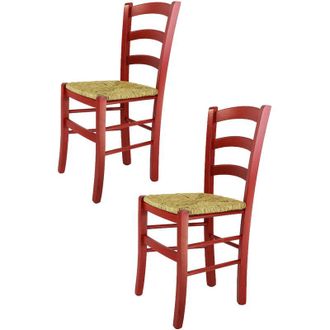 Tommychairs Tommychairs - Set 2 chaises venezia pour cuisine, bar et salle à manger, robuste structure en bois de hêtre peindré en couleur noyer foncé et assise