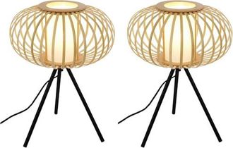 Briloner Bambus Nachttischlampe, Schreibtischlampe Holz, Tischlampe Kabelschalter, Leselampe, Boho, Zimmer Deko, Lampe, E27 Fassung, 28x39,5 cm (DxH) (Packung 