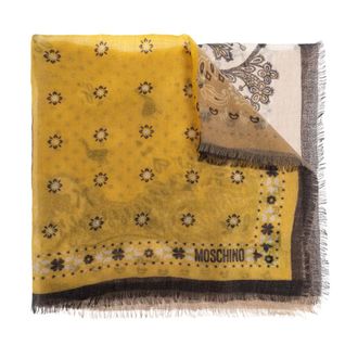 Moschino Femme, Accessoires, Jaune, Taille: ONE Size &Eacute;charpe en cachemire avec imprim&eacute;