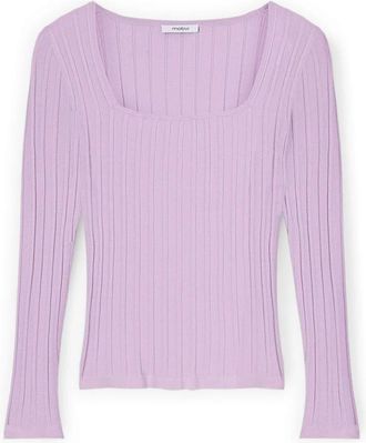 Motivi Femme, Pulls, Violet, Taille: 36 FR Top en maille c&ocirc;tel&eacute;e avec encolure carr&eacute;e