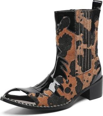 Generic Bottines Chelsea décontractées pour homme - Bottines de cowboy en cuir avec fermeture éclair et bout pointu pour fête, club de scène, Noir, 41 1/3 EU