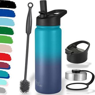 Milu Bouteille en acier inoxydable 500ml, 750ml, 1l (+3 couvercles) - Bouteille thermo avec paille, bouteille deau, pour boissons chaudes, froides et gazeu