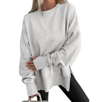 Generic Sweats surdimensionn&eacute;s pour femmes, sweatshirts &agrave; manches longues, avec trou pour le pouce, fente lat&eacute;rale l&eacute;g&egrave;re, pull d&eacute;contract&eacute;, v&ecirc;tements Y2K, gr
