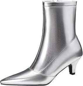 Generic Bottines &agrave; bout pointu pour femme - Style britannique - Fermeture &eacute;clair lat&eacute;rale - &Eacute;l&eacute;gantes et confortables - Pour le travail et le bureau, Argent&eacute;.