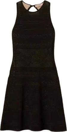 Twinset Femme, Robes, Noir, Taille: 40 FR Courte robe en maille avec empi&egrave;cements floraux