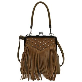Generic Kexpery Sac cabas femme en PU &agrave; clous, franges Western avec bandouli&egrave;re, sac sous laisselle pour voyage, quotidien