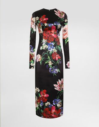 Dolce & Gabbana Longuettekleid Mit Rundhalsausschnitt Aus Satin Blumenprint - Frau Kleider Drucken 42