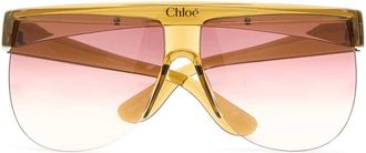 Chlo&eacute; GREEN-GREEN-RED Acetate Shield Sunglasses - Yellow