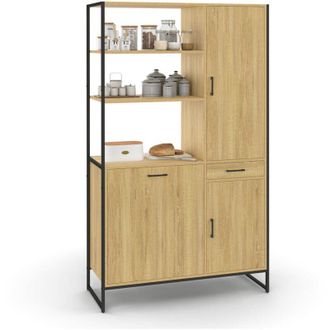 IDMarket K&uuml;chenbuffet mit Aufbewahrungss&auml;ule 100 CM DETROIT 3 T&uuml;ren + Schublade Industriedesign