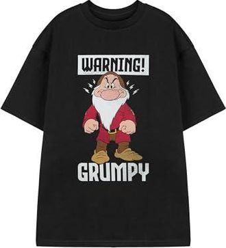 Disney T-Shirt Noir à Manches Courtes pour Hommes Blanche-Neige | Tee-Shirt Graphique dAvertissement Grincheux | Conception de Personnages de Conte de fées C