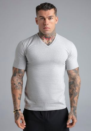 Siksilk Herren Grau Melange V-Ausschnitt T-Shirt XXL