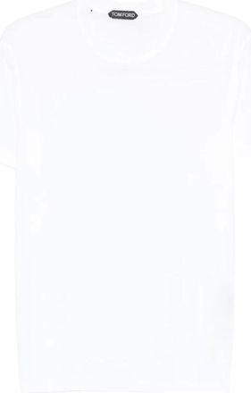 Tom Ford Homme, Tops, Blanc, Taille: M Lyocell Cotton Crew Neck T-Shirt