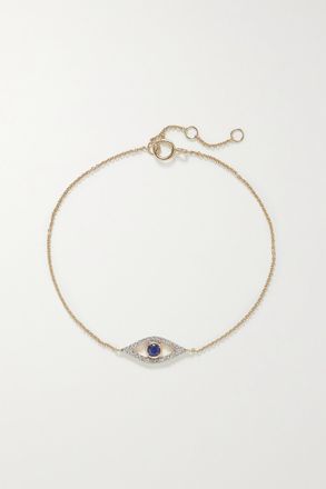 Stone and Strand Evil Eye Armband Aus 14 Karat Gold Mit Diamanten Und Saphir