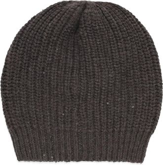 Brunello Cucinelli Femme, Accessoires, Brun, Taille: M Marron Cachemire Soie Beanie Femme Paillettes