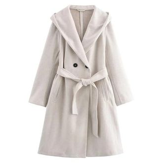 Generic Manteau long pour femme - Trench long &agrave; double boutonnage - Avec ceinture - Coupe ajust&eacute;e - Manteau dhiver chaud, abricot, XL