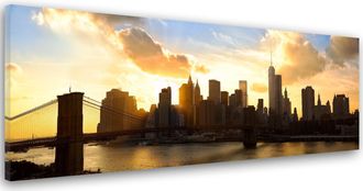 Feeby Frames Feeby Leinwandbilder - Deko Bilder - New York Brooklyn Bridge Landschaft - Canvas 25x70 cm 1tlg- Wandbilder Schlafzimmer - Aesthetic Room Decor - Mode