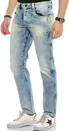 Cipo & Baxx Jean capri pour homme, 100 % coton, pantalon d&eacute;t&eacute; classique en denim, bleu glace, 34W / 34L