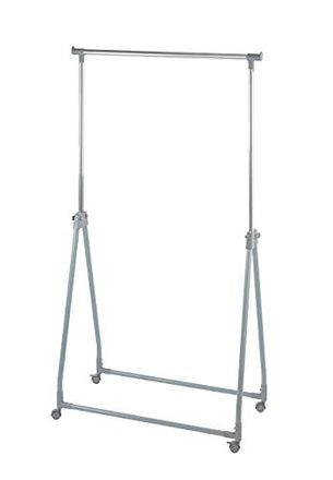 WENKO Kleiderst&auml;nder klappbar, Kleideraufbewahrung mit verstellbarer Kleiderstange und Rollen, Kunststoff/Metall, 88 x 100-168 x 11-49 cm, Chrom/Grau