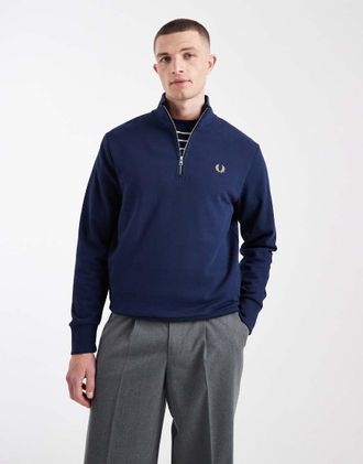 Fred Perry Sport Original - Sweat-shirt &agrave; demi-fermeture &eacute;clair avec logo brod&eacute; et imprim&eacute; au dos - Bleu