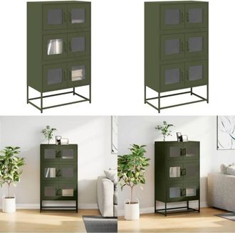 vidaXL Vidaxl - Buffet haut vert olive 68x39x123 cm acier