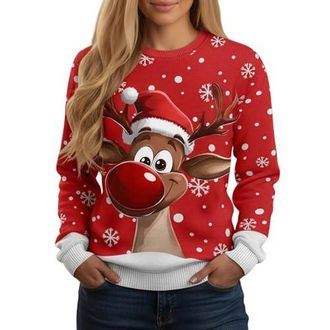 Generic Pull oversame en Maille pour Femme sans Capuche | Version Confort Hivernal avec Motif Festif et Manches Longues | Téléchargement Doux et décontracté (