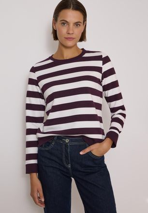 Cecil Sweatshirt CECIL, Damen, Gr. XXL (46), lila (eggplant rot), Sweatware, 65% Baumwolle, 35% Polyester, gestreift, comfort fit, Rundhals, B&uuml;ndchen, Sweat