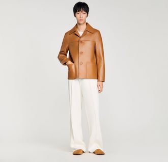 Sandro Blouson en cuir dagneau boutonn&eacute;